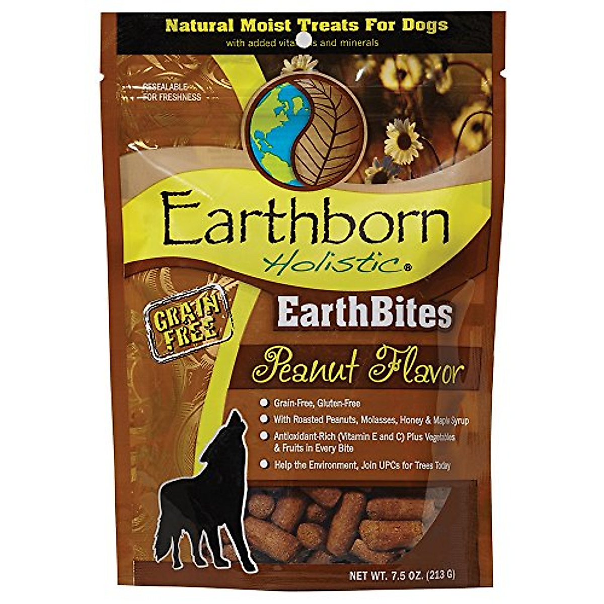 Earthborn Holistic EarthBites Peanut Flavor Grain-Free Moist Treats for Dogs, 7.5 Ounce Bag