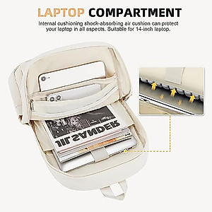 KEYEMP Large Travel Backpack Anti Theft Carry on Laptop Backpack with USB Charging Port Lightweight Water Resistant Aesthetic Casual Daypack College Backpack Work Bag for Women&Men,Beige