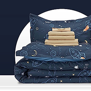 SLEEP ZONE Kids Twin Bedding Comforter Set - Super Cute & Soft Kids Bedding 5 Pieces Set with Comforter, Sheet, Pillowcase & Sham (Space Rocket)