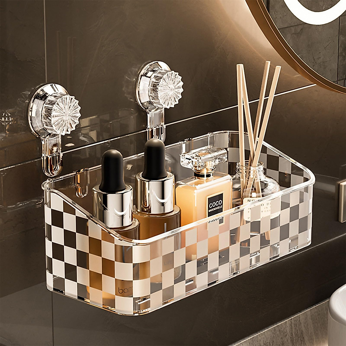 Lae Nuvole 2 Pack Suction Cup Shower Caddy Wall Mount Bathroom Organizers and Storage, Plastic Shower Caddy Adhesive Shower Organizer for Wall, Clear (Transparent)