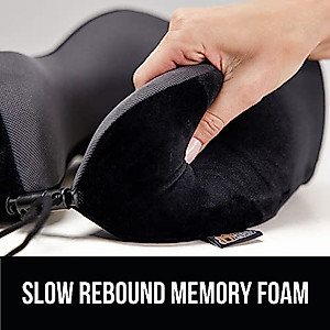 Gorilla Grip Memory Foam Travel Neck Pillow, Head Support on Airplanes, Soft Velvet, Cooling Mesh, Blinkable Eye Mask, Supportive Car Traveling, Sleeping on Long Flight, Airplane Pillows, Black