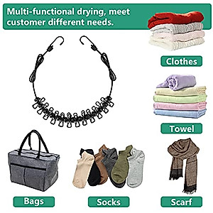 Travel Clothesline,Retractable Clothesline,Travel with Retractable Portable Clothesline (Including 2 Compressible Towels) 12 clothespins, Suitable for Indoor and Outdoor, Outdoor Camping use (Black)