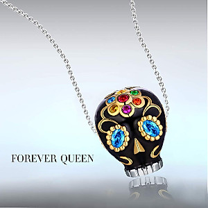 FOREVER QUEEN Skull Charms fit Charms Bracelets, 925 Sterling Silver Sunflower Dia De Los Muertos Bead Multicolor CZ Charm for European Bracelets& Necklace, Best Halloween Gifts for Women