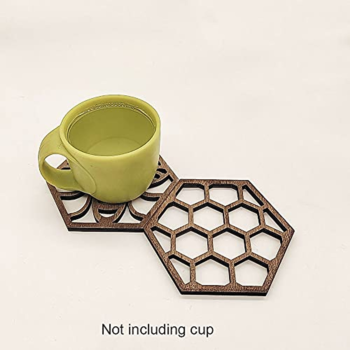 10Pcs Wooden Coaster Hollow Hex Wooden Cup Cushion Honeycomb Design Cup Pad Wall Art Decoratiob for Bee Lovers Collection Housewarming Gift Coffee DIY Bar Home Decor(10Pcs, Bees)