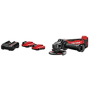 CRAFTSMAN V20 Battery & Charger Starter Kit, 2.0 Ah with V20 Angle Grinder, 4-1/2-Inch, Tool Only (CMCB202-2CK & CMCG450B)