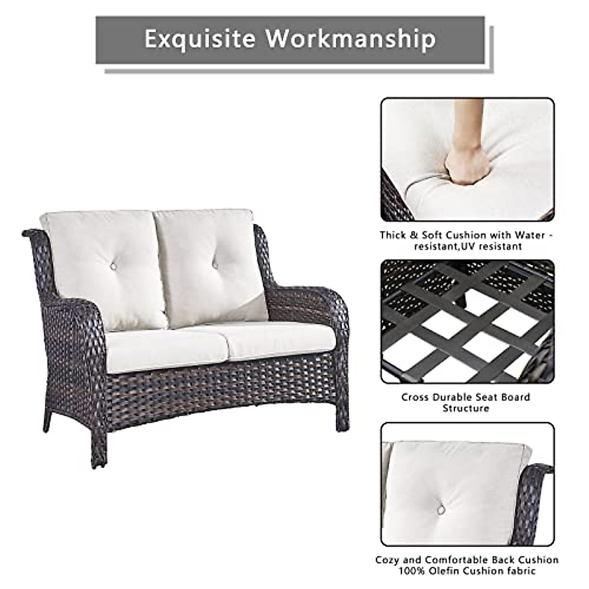 Rilyson Outdoor Loveseat Wicker Patio Sofa - 2-Seat Rattan Outdoor Couch Patio Furniture with Deep Seating and Cushions for Porch Deck Balcony(Brown/Beige)