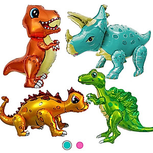 Giant 3D Dinosaur Balloon for Birthday Party Decorations, Cute Self Standing Dino Balloons, Aluminium Foil Balloons for Kids Adults Birthday Party Supplies Decor (4pack Dino Boy)