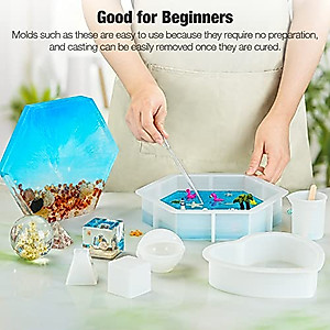 Resin Molds Silicone Kit, 8 in 1 Silicone Molds for Epoxy Resin, Large Resin Molds for Flowers Preservation, Ideal Resin Starter Kit Including Hexagon, Heart, Sphere, Pyramid, Cube and Set Tools