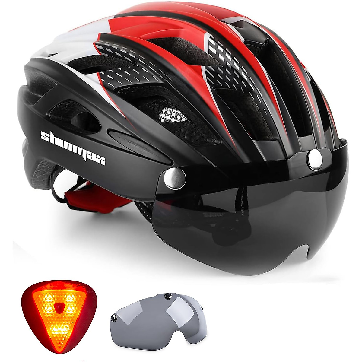 Shinmax Bike Helmet, CPSC/CPC Certificated Bicycle Helmet with Detachable Magnetic Goggles&Led Back Light&Portable Backpack Cycling Helmet Adjustable Mountain Bike Helmet for Adult Men Women SM-T69
