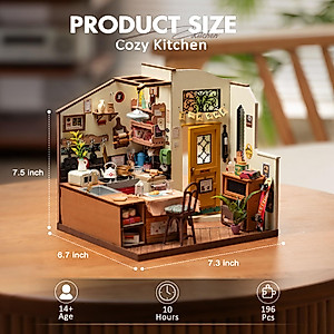 ROBOTIME Miniature House Kit DIY Mini Dollhouse with Furniture Tiny Room Kit with LED Light Hobby Wooden Craft Diorama Gift for Kids & Adults (Cozy Kitchen)