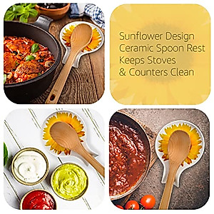 Sunflower Ceramic Spoon Rest- Kitchen Counter Spoon Holder - Stove Top Kitchen Spoon Rest - Cute Ceramic Spoon Rests – Utensil Spoon Holder for Cooking
