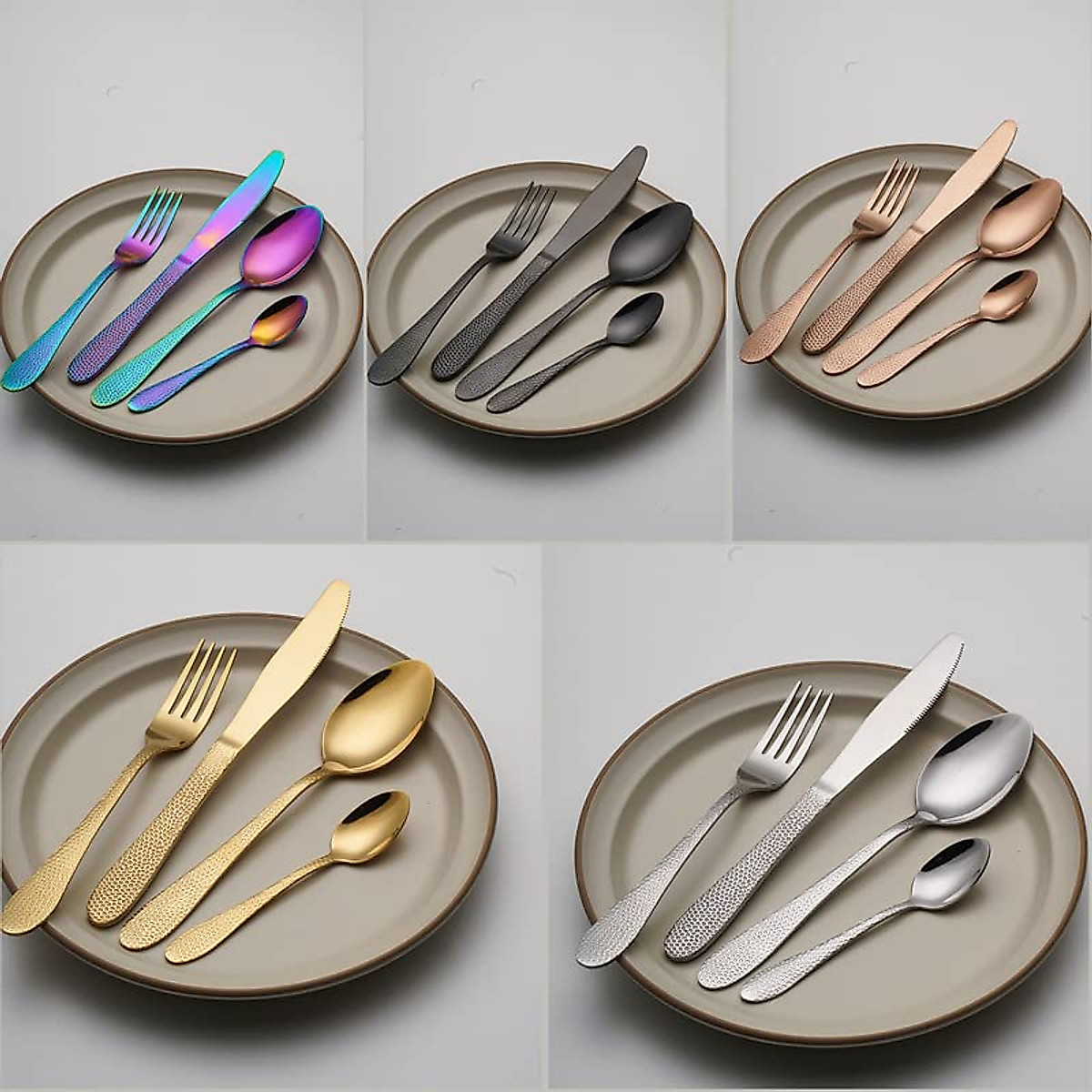 Silver Hammered Silverware Set,GULSARAYI 24-Piece Stainless Steel Flatware Set for 6, Metal Tableware Cutlery Set Includes Dinner Knives/Forks/Spoons, Modern Design & Mirror Polished