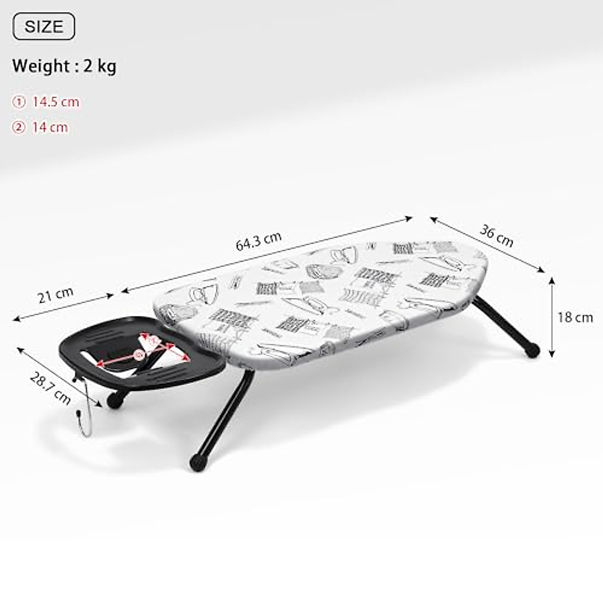 Duwee 14"×25" Table Top Ironing Board with Iron Rest,Small Ironing Board Heat Resistant Cover with Thick Padded Cover,Compact,Folding Legs,White