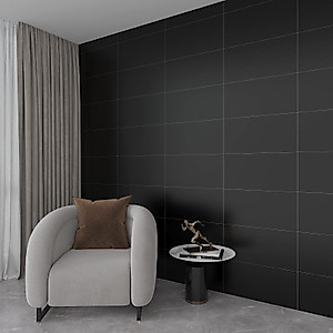 Decotalk Peel and Stick Floor Tile Waterproof Black Floor Tiles Vinyl Flooring for Kitchen Removable Vinyl Floor Tiles Stick and Peel Solid Black Bathroom Floor Tiles 12"x24" Flooring Planks for Floor