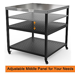 Mimiuo Grill Cart Pizza Oven Stand for Ooni Pizza Oven 31.5 x 31.5 x 33 inch, Large Stainless Steel Modular Table for Indoor Outdoor, Movable Food Prep Dining Trolley for Kitchen Patio Backyard