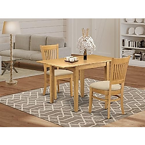 East West Furniture NDVA3-OAK-C 3 Piece Dining Room Furniture Set Contains a Rectangle Kitchen Table with Dropleaf and 2 Linen Fabric Upholstered Dining Chairs, 30x48 Inch, Oak