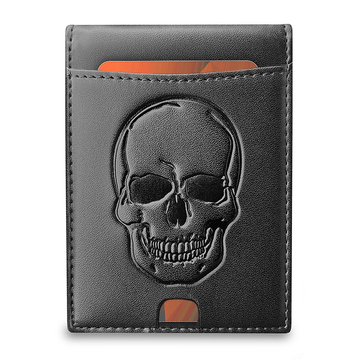 Lazy Skull Minimalist Wallet for Men | Slim and Stylish Skull Bifold With Removable Money Clip and RFID Blocking Technology | Skull Faux Leather Wallet For Cash and Cards and ID