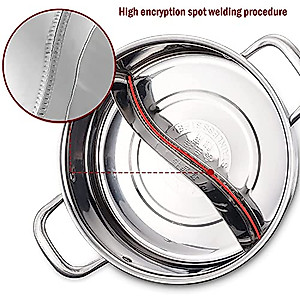 Panghuhu88 11inch Hot Pot with Divider Lid Stainless Steel Shabu Shabu Pot for Induction Cooktop Gas Stove Kitchen Cooker, Dual Sided Soup Cookware with 2 Soup Ladles