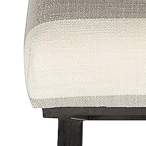 Homepop Home Decor | Modern Square Ottoman with Metal X Base | Ottoman for Living Room & Bedroom | Decorative Home Furniture (Tan and Cream Awning Stripe)