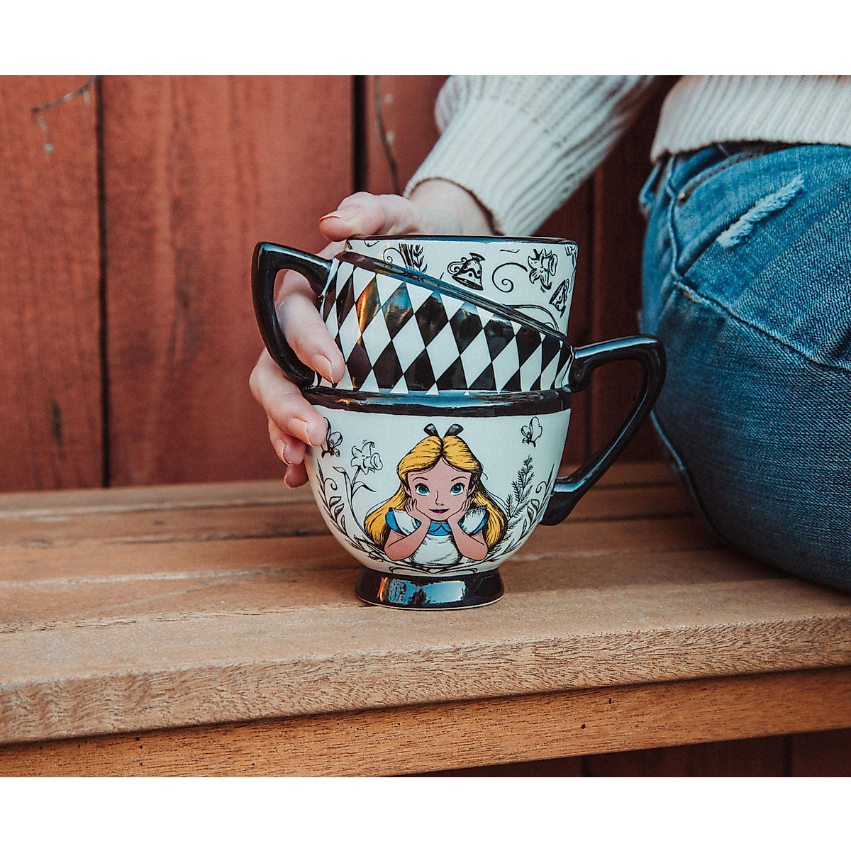 Disney Alice in Wonderland Monochrome Stacked Teacups Sculpted Ceramic Mug