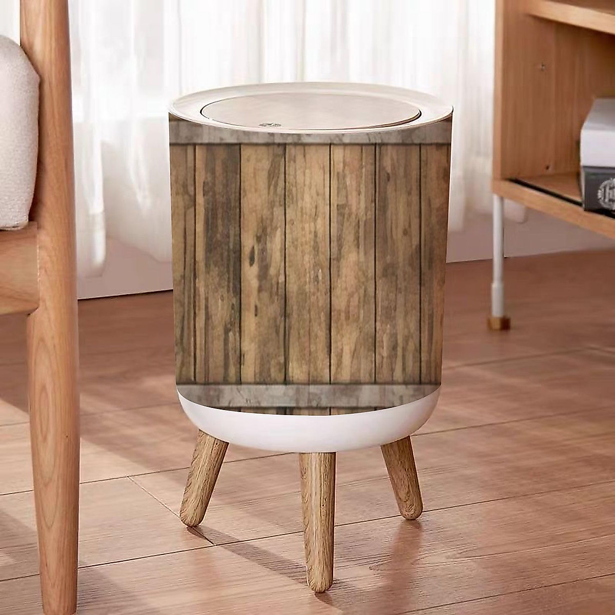 LGCZNWDFHTZ Small Trash Can with Lid for Bathroom Kitchen Office Diaper Barrel Wood Background Bedroom Garbage Trash Bin Dog Proof Waste Basket Cute Decorative