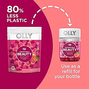 OLLY Undeniable Beauty Gummy, For Hair, Skin, Nails, Biotin, Vitamin C, Keratin, Chewable Supplement, Grapefruit, 30 Day Supply - 60 Count