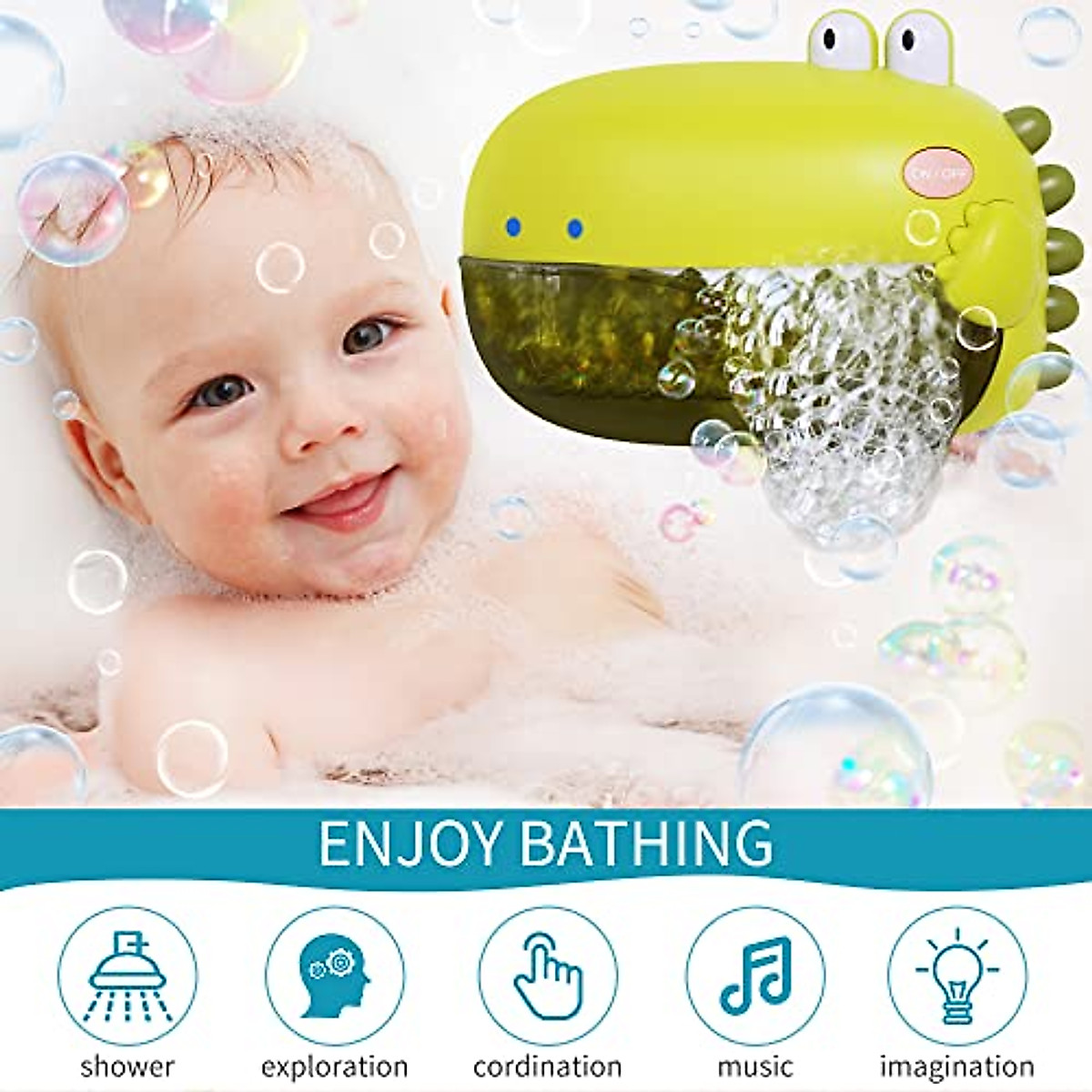 Grechi Dinosaur Bath Toys,Baby Bath Toys for The Baby Bathtub,Toddler Bath Toys Automatic Bubble Machine,Plays 12 Children’s Songs,Bath Toy Makes Great Gifts for Toddlers Age 2 3 Year Old Girl Boy