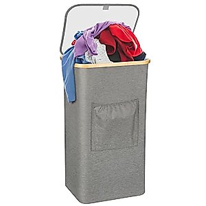GLCONN Tall Laundry Basket with Lid, Inner Bag - 105L Large Laundry Hamper Bathroom Clothes Basket - Collapsible Storage Bin Grey Basket for Clothes, Toys, Dorm, Living Room, Bedroom Organizer