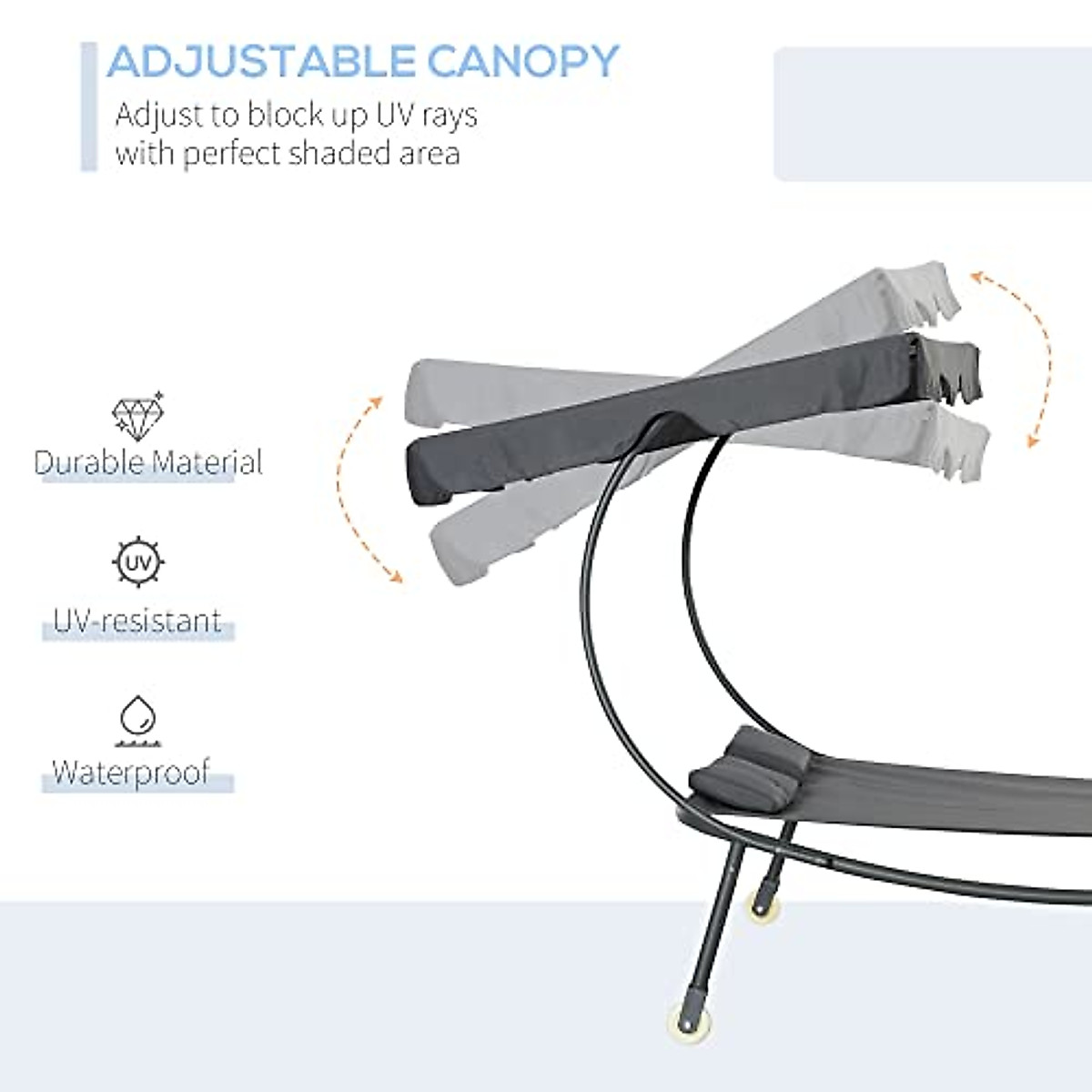 Outsunny Patio Double Chaise Lounge Chair, Outdoor Wheeled Hammock Daybed with Adjustable Canopy and Pillow for Sun Room, Garden, or Poolside, Grey