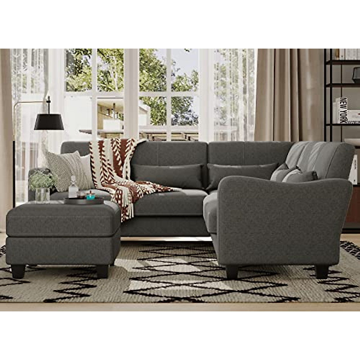 Belffin Reversible L Shaped Couch Small Convertible Sectional Sofa Couch L-Shaped Sofa with Storage Ottoman 4 Seat Sofas for Living Room Furniture Light Grey
