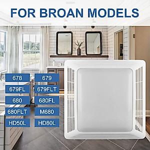 TNITRIB S97014094 Bathroom Fan Cover Grille and Lens for Broan 678, 679, 679FL, 679FLT, 680, 680FL, 680FLT, M680, HD50L, HD80L, Bathroom Exhaust Fan Light Cover Replacement