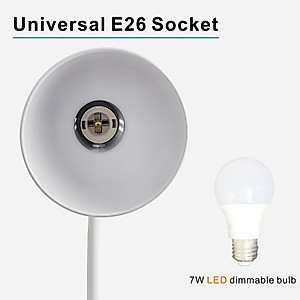 chaotack Metal Small White Desk Lamp,Adjustable Goose Neck Desk Lamps for Home Office Study Room Desks Bedroom Bedside Table Lamp with Free 7W LED Bulb,Eye-Caring Reading Lamps