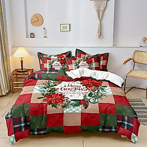 ZIRANSHU Christmas Duvet Cover King Size, Christmas Floral Wreath Comforter Cover Holiday Decoration Christmas Theme Bedding Set with Zipper Closure Printed Quilt Cover (1 Duvet Cover + 2 Pillowcase)