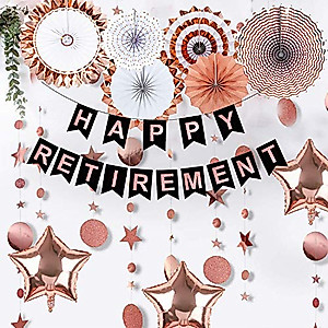 Hombae Retirement Party Decorations for Women, Happy Retirement Party Decorations, Rose Gold Happy Retirement Banner Paper Fans for Women Retirement Party Supplies