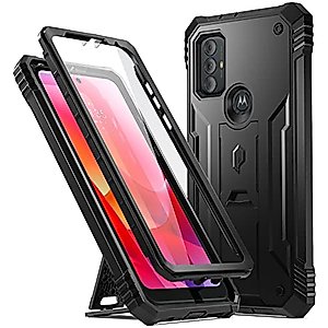 Poetic Revolution Case for Motorola Moto G Power 2022, [20FT Mil-Grade Drop Tested], Full-Body Rugged Dual-Layer Shockproof Protective Cover with Kickstand and Built-in-Screen Protector, Black
