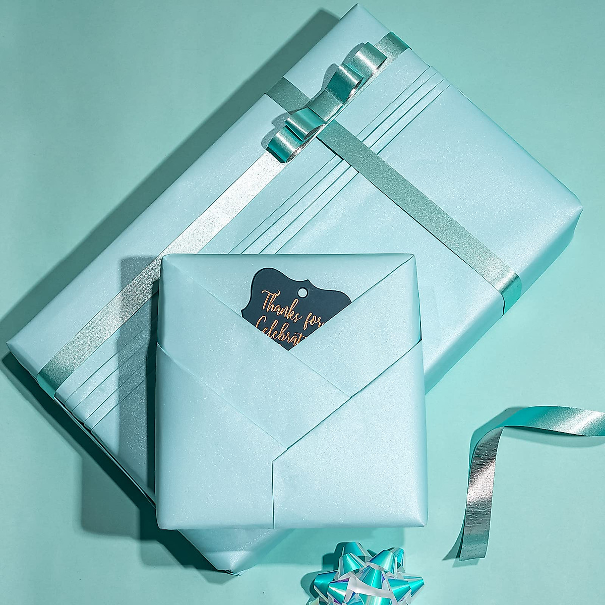 RUSPEPA Light Sky Blue Gift Wrapping Paper - 81.5 Sq Ft-Solid Color Pearly-Shiny Silk Paper Perfect for Wedding, Birthday, Christmas, Baby Shower, Bridal Shower, Easter -30Inch X 32.8Feet