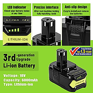CaliHutt 【Upgrade】 18V 6.0Ah Replacement Battery for Ryobi ONE+ Plus 18V Battery High Capacity 18V Lithium-Ion Battery P102 P104 P105 P106 P108 P107 P109 for Cordless Power Tools…
