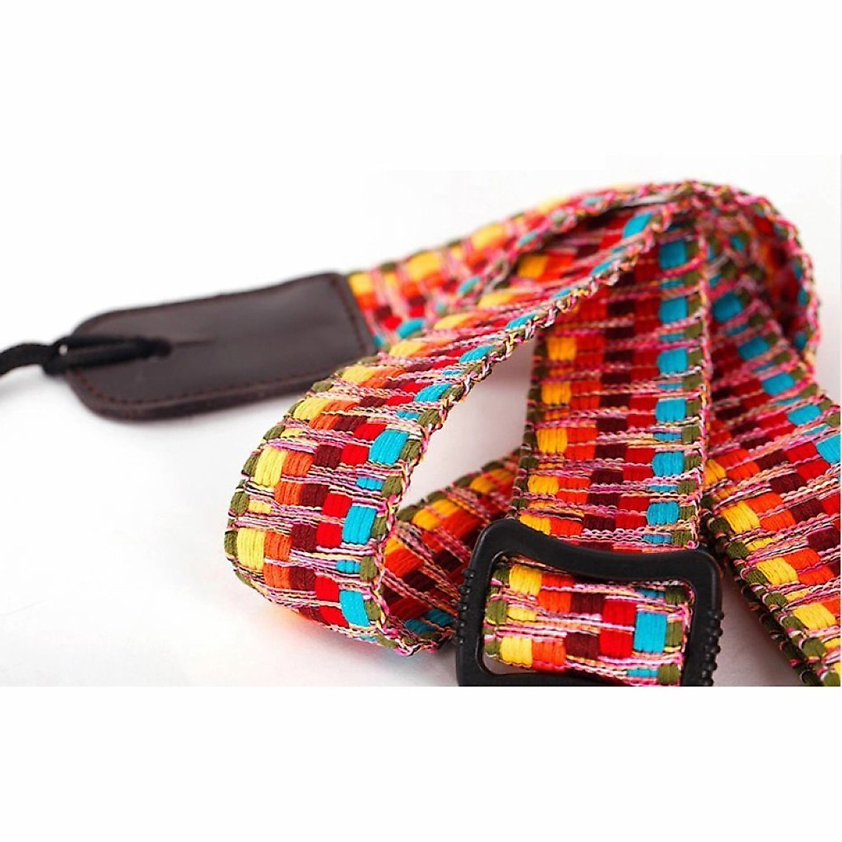 MUSIC FIRST Hawaii Woven Rainbow Adjustable Meshbelt & Genuine Leather Ukulele Strap Shoulder Strap version 2.0 With a Genuine Leather Strap Locker