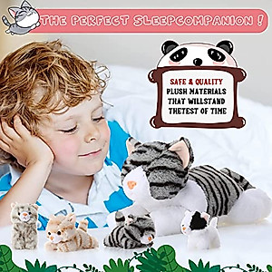 Skylety 5 Pieces Stuffed Animal Plush Cat Set Include Large Soft Cuddly with 4 Cute Fluffy Plush Kittens in Mommy Cat's Belly Nurturing Cat Huggable Sleeping Birthday Gifts (Gray)