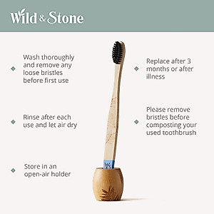 Wild & Stone | Firm Bristle Organic Bamboo Toothbrush | Four Handle Patterns | Firm Fibre Bristles | 100% Biodegradable Handle | Vegan Eco Friendly Bamboo Toothbrushes