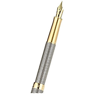 PARKER Sonnet Fountain Pen, Chiseled Silver with Gold Trim, Solid 18k Gold Fine Nib (1931489)