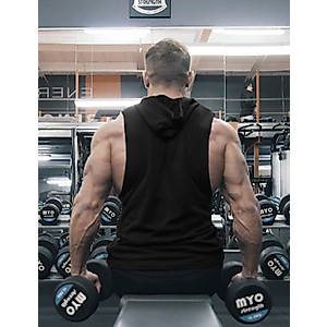 COOFANDY Mens Workout Hooded Tank Tops Bodybuilding Muscle Cut Off T Shirt Gym Hoodies, Black, Large, Sleeveless