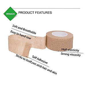 Self Adherent Wrap Cohesive Bandages,Athletic Elastic Cohesive Bandage for Sports Injury,Ankle, Knee & Wrist,Ankle Sprains & Swelling,12-Pack, 1” x 5 Yards
