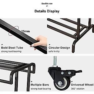 Double Rails Clothes Rack, Industrial Pipe Style Rolling Garment Rack, Heavy Duty Clothes Hanging Rack for Shop Home Office Laundry,Black,120 * 50 * 150cm