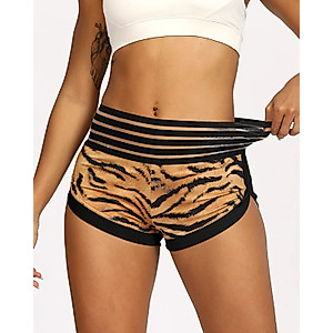 YOFIT Womens Booty Shorts High Waisted Butt Lift Yoga Shorts Workout Twerking Dance Shorts #0 Tiger S