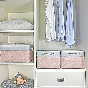 Yimi's Dream Foldable Storage Basket, [3-Pack] Storage Bin for Gifts Empty, Fabric Storage Baskets for Shelves with Handles, Pink Storage Bins for Organization (GlacierGrey & Pink, 15Lx11Wx8H inch)
