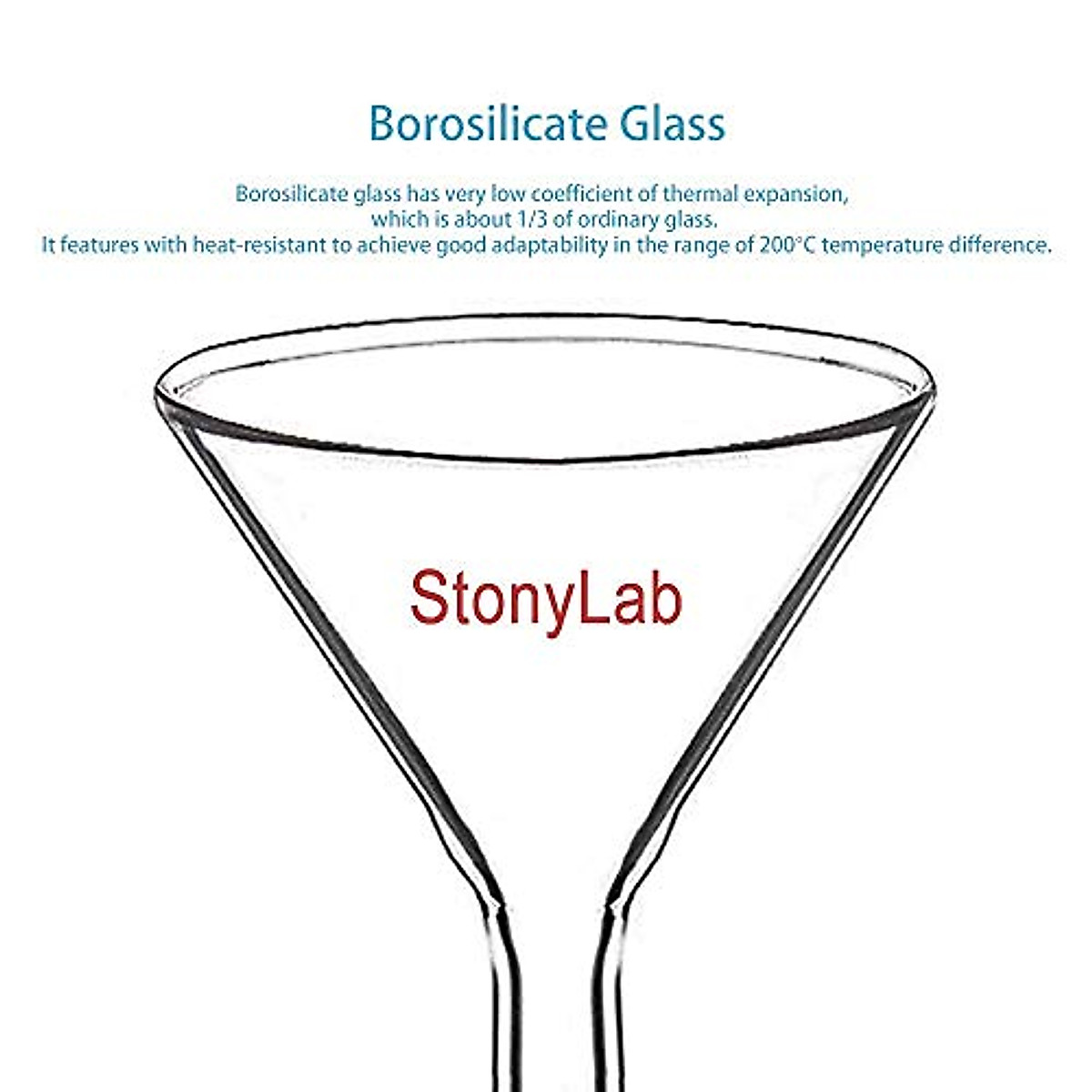 StonyLab Glass Short Stem Powder Funnel with 100 mm Top Outer Dimension and 24/40 Inner Joint Filter Funnel Glass Funnel