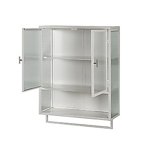 HomSof 23.62" Glass Doors Modern Two-Door Wall Cabinet with Featuring Two-Tier Enclosed Storage,an Open Shelf,and Towel Rack,for Entryway Living Room Bathroom Dining Room