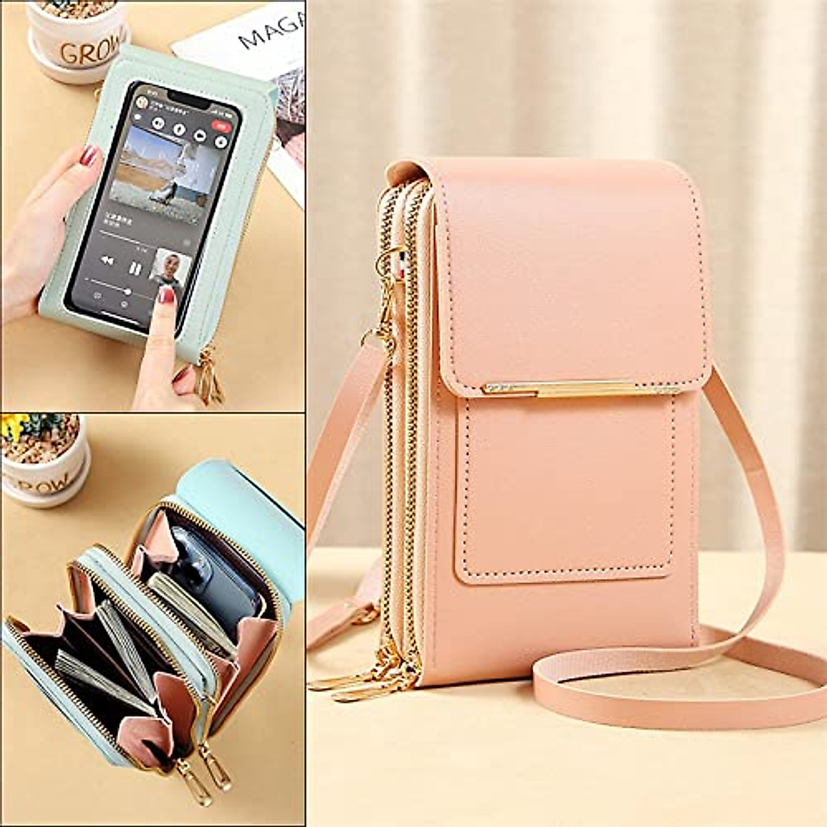 atcryih Anti-theft Leather Bag, Phone Crossbody Bags for Women, Touchscreen Phone Wallet PU Leather Crossbody Bag (1-Black)