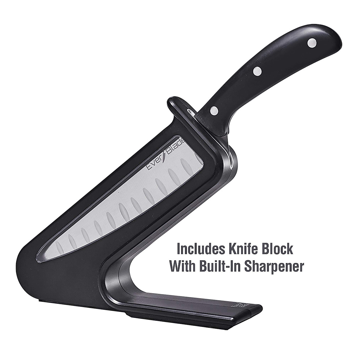 Ontel EverBlade Self Sharpening Professional Chef Knife, Deluxe Edition with Non-Stick Surface, German Steel Kitchen Knife in Knife Block with Convex Edge for Easy Slicing, Versatile & Durable